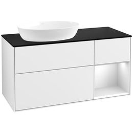 Villeroy & Boch Villeroy und Boch Finion Waschtischunterschrank FA52MTGF 120cm, Abdeckplatte black matt, Regale White matt lacquer, Glossy white lacquer
