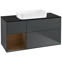 Villeroy & Boch Villeroy und Boch Finion Waschtischunterschrank G702GNHG 120x60,3x50,1cm, Regal rechts Walnut veneer, Midnight Blue Matt Lacquer