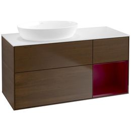Villeroy & Boch Villeroy und Boch Finion Waschtischunterschrank FA51HBGN 120cm, Abdeckplatte white matt, Regale Peony matt lacquer, Walnut veneer