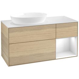 Villeroy & Boch Villeroy und Boch Finion Waschtischunterschrank FA51GFPC 120cm, Abdeckplatte white matt, Regale Glossy white lacquer, Oak Veneer