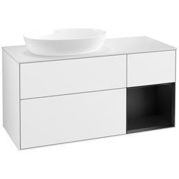 Villeroy & Boch Villeroy und Boch Finion Waschtischunterschrank FA51PDGF 120cm, Abdeckplatte white matt, Regale Black matt lacquer, Glossy white lacquer