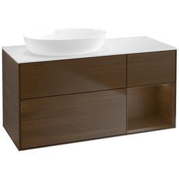 Villeroy & Boch Villeroy und Boch Finion Waschtischunterschrank FA51GNGN 120cm, Abdeckplatte white matt, Regale Walnut Veneer, Walnut veneer