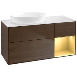Villeroy & Boch Villeroy und Boch Finion Waschtischunterschrank FA51HFGN 120cm, Abdeckplatte white matt, Regale Gold matt lacquer, Walnut veneer
