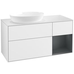 Villeroy & Boch Villeroy und Boch Finion Waschtischunterschrank FA51HGGF 120cm, Abdeckplatte white matt, Regale Midnight matt lacquer, Glossy white lacquer
