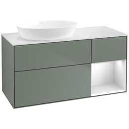 Villeroy & Boch Villeroy und Boch Finion Waschtischunterschrank FA51MTGM 120cm, Abdeckplatte white matt, Regale White matt lacquer, Olive Matt Lacquer
