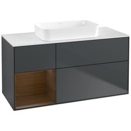 Villeroy & Boch Villeroy und Boch Finion Waschtischunterschrank G701GNHG 120x60,3x50,1cm, Regal rechts Walnut veneer, Midnight Blue Matt Lacquer