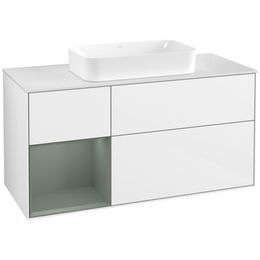 Villeroy & Boch Villeroy und Boch Finion Waschtischunterschrank G701GMGF 120x60,3x50,1cm, Regal rechts Olive Matt Lacquer, Glossy white lacquer