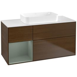 Villeroy & Boch Villeroy und Boch Finion Waschtischunterschrank G701GMGN 120x60,3x50,1cm, Regal rechts Olive Matt Lacquer, Walnut veneer