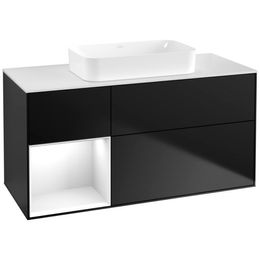Villeroy & Boch Villeroy und Boch Finion Waschtischunterschrank F701GFPD 120x60,3x50,1cm, Regal links Glossy white lacquer, Black matt lacquer