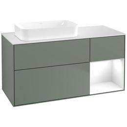 Villeroy & Boch Villeroy und Boch Finion Waschtischunterschrank G691GFGM 120x60,3x50,1cm, Regal rechts Glossy white lacquer, Olive Matt Lacquer