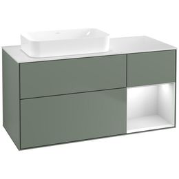 Villeroy & Boch Villeroy und Boch Finion Waschtischunterschrank G691MTGM 120x60,3x50,1cm, Regal rechts White matt lacquer, Olive Matt Lacquer
