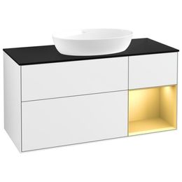 Villeroy & Boch Villeroy und Boch Finion Waschtischunterschrank FA72HFGF 120cm, Abdeckplatte black matt, Regale Gold matt lacquer, Glossy white lacquer