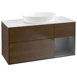 Villeroy & Boch Villeroy und Boch Finion Waschtischunterschrank GA71GKGN 120cm, Abdeckplatte white matt, Emotion, Regale Anthracite matt lacquer, Walnut veneer