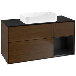 Villeroy & Boch Villeroy und Boch Finion Waschtischunterschrank G712PDGN 120x60,3x50,1cm, Regal rechts Black matt lacquer, Walnut veneer