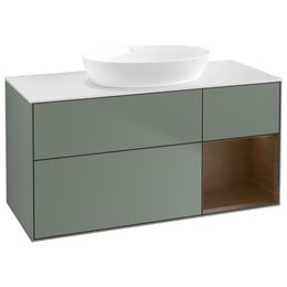 Villeroy & Boch Villeroy und Boch Finion Waschtischunterschrank GA71GNGM 120cm, Abdeckplatte white matt, Emotion, Regale Walnut Veneer, Olive Matt Lacquer