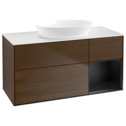 Villeroy & Boch Villeroy und Boch Finion Waschtischunterschrank GA71PDGN 120cm, Abdeckplatte white matt, Emotion, Regale Black matt lacquer, Walnut veneer