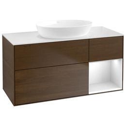 Villeroy & Boch Villeroy und Boch Finion Waschtischunterschrank GA71MTGN 120cm, Abdeckplatte white matt, Emotion, Regale White matt lacquer, Walnut veneer