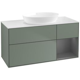 Villeroy & Boch Villeroy und Boch Finion Waschtischunterschrank FA71GKGM 120cm, Abdeckplatte white matt, Regale Anthracite matt lacquer, Olive Matt Lacquer