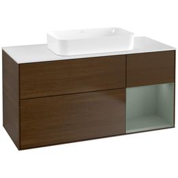 Villeroy & Boch Villeroy und Boch Finion Waschtischunterschrank G711GMGN 120x60,3x50,1cm, Regal rechts Olive Matt Lacquer, Walnut veneer