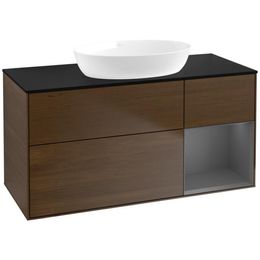 Villeroy & Boch Villeroy und Boch Finion Waschtischunterschrank FA72GKGN 120cm, Abdeckplatte black matt, Regale Anthracite matt lacquer, Walnut veneer