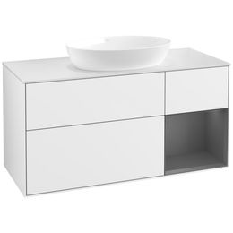 Villeroy & Boch Villeroy und Boch Finion Waschtischunterschrank FA71GKGF 120cm, Abdeckplatte white matt, Regale Anthracite matt lacquer, Glossy white lacquer