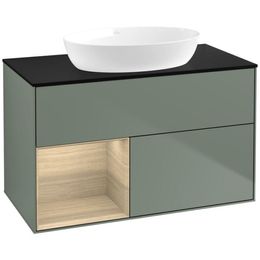 Villeroy & Boch Villeroy und Boch Finion Waschtischunterschrank FA12PCGM 100cm, Abdeckplatte black matt, Regale Oak Veneer, Olive Matt Lacquer