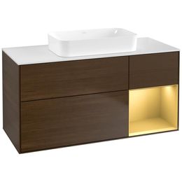 Villeroy & Boch Villeroy und Boch Finion Waschtischunterschrank F711HFGN 120x60,3x50,1cm, Regal rechts Gold matt, Walnut veneer