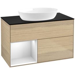 Villeroy & Boch Villeroy und Boch Finion Waschtischunterschrank FA12MTPC 100cm, Abdeckplatte black matt, Regale White matt lacquer, Oak Veneer