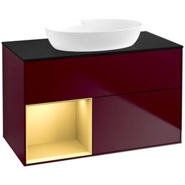 Villeroy & Boch Villeroy und Boch Finion Waschtischunterschrank FA12HFHB 100cm, Abdeckplatte black matt, Regale Gold matt lacquer, Peony Matt