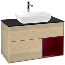 Villeroy & Boch Villeroy und Boch Finion Waschtischunterschrank F782HBPC 100cm, Abdeckplatte black matt, Regale Peony matt lacquer, Oak Veneer