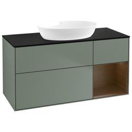 Villeroy & Boch Villeroy und Boch Finion Waschtischunterschrank GA72GNGM 120cm, Abdeckplatte black matt, Emotion, Regale Walnut Veneer, Olive Matt Lacquer