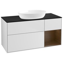 Villeroy & Boch Villeroy und Boch Finion Waschtischunterschrank GA72GNMT 120cm, Abdeckplatte black matt, Emotion, Regale Walnut Veneer, White matt lacquer