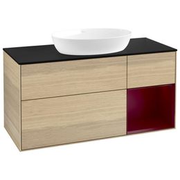 Villeroy & Boch Villeroy und Boch Finion Waschtischunterschrank GA72HBPC 120cm, Abdeckplatte black matt, Emotion, Regale Peony matt lacquer, Oak Veneer