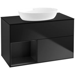 Villeroy & Boch Villeroy und Boch Finion Waschtischunterschrank FA12PDPD 100cm, Abdeckplatte black matt, Regale Black matt lacquer, Black matt lacquer