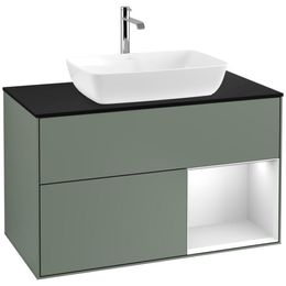 Villeroy & Boch Villeroy und Boch Finion Waschtischunterschrank F782MTGM 100cm, Abdeckplatte black matt, Regale White matt lacquer, Olive Matt Lacquer