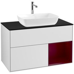 Villeroy & Boch Villeroy und Boch Finion Waschtischunterschrank F782HBMT 100cm, Abdeckplatte black matt, Regale Peony matt lacquer, White matt lacquer