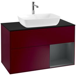 Villeroy & Boch Villeroy und Boch Finion Waschtischunterschrank F782HGHB 100cm, Abdeckplatte black matt, Regale Midnight matt lacquer, Peony Matt