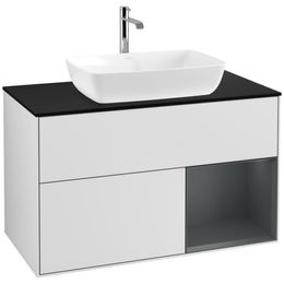 Villeroy & Boch Villeroy und Boch Finion Waschtischunterschrank F782HGMT 100cm, Abdeckplatte black matt, Regale Midnight matt lacquer, White matt lacquer