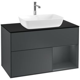 Villeroy & Boch Villeroy und Boch Finion Waschtischunterschrank F782HGHG 100cm, Abdeckplatte black matt, Regale Midnight matt lacquer, Midnight Blue Matt Lacquer