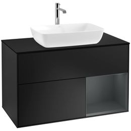 Villeroy & Boch Villeroy und Boch Finion Waschtischunterschrank F782HGPD 100cm, Abdeckplatte black matt, Regale Midnight matt lacquer, Black matt lacquer