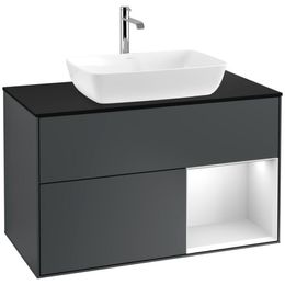 Villeroy & Boch Villeroy und Boch Finion Waschtischunterschrank F782MTHG 100cm, Abdeckplatte black matt, Regale White matt lacquer, Midnight Blue Matt Lacquer