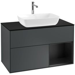 Villeroy & Boch Villeroy und Boch Finion Waschtischunterschrank F782PDHG 100cm, Abdeckplatte black matt, Regale Black matt lacquer, Midnight Blue Matt Lacquer