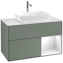 Villeroy & Boch Villeroy und Boch Finion Waschtischunterschrank F781GFGM 100cm, Abdeckplatte white matt, Regale Glossy white lacquer, Olive Matt Lacquer