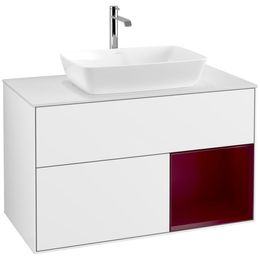 Villeroy & Boch Villeroy und Boch Finion Waschtischunterschrank F781HBGF 100cm, Abdeckplatte white matt, Regale Peony matt lacquer, Glossy white lacquer