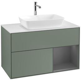 Villeroy & Boch Villeroy und Boch Finion Waschtischunterschrank F781GKGM 100cm, Abdeckplatte white matt, Regale Anthracite matt lacquer, Olive Matt Lacquer
