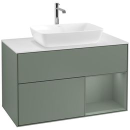 Villeroy & Boch Villeroy und Boch Finion Waschtischunterschrank F781GMGM 100cm, Abdeckplatte white matt, Regale Olive matt lacquer, Olive Matt Lacquer