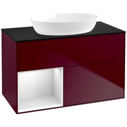 Villeroy & Boch Villeroy und Boch Finion Waschtischunterschrank FA12MTHB 100cm, Abdeckplatte black matt, Regale White matt lacquer, Peony Matt