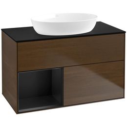 Villeroy & Boch Villeroy und Boch Finion Waschtischunterschrank FA12PDGN 100cm, Abdeckplatte black matt, Regale Black matt lacquer, Walnut veneer