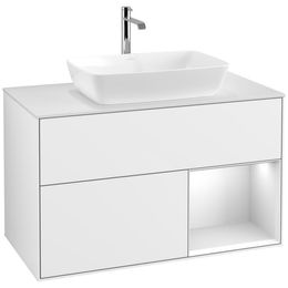 Villeroy & Boch Villeroy und Boch Finion Waschtischunterschrank F781MTGF 100cm, Abdeckplatte white matt, Regale White matt lacquer, Glossy white lacquer