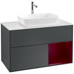 Villeroy & Boch Villeroy und Boch Finion Waschtischunterschrank F781HBHG 100cm, Abdeckplatte white matt, Regale Peony matt lacquer, Midnight Blue Matt Lacquer